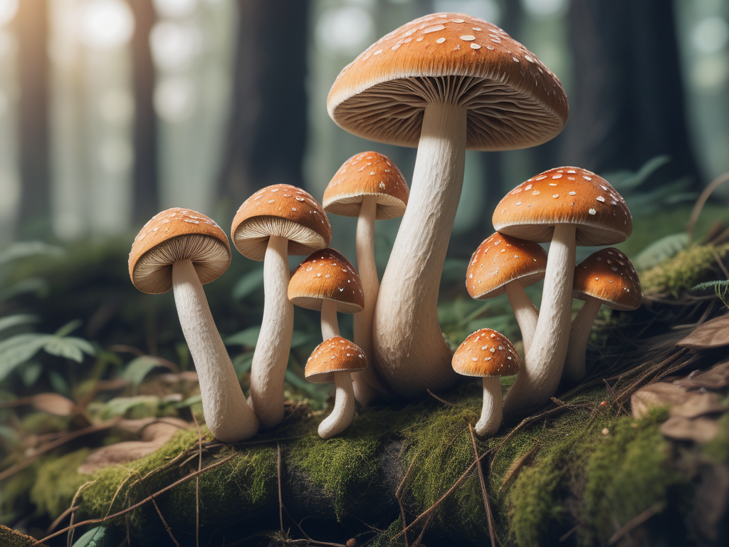 A Beautiful Cluster of Orange and White Mushrooms in a Forest Setting