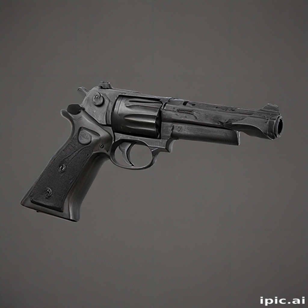 Realistic Black Revolver Handgun Displayed Against a Dark Background