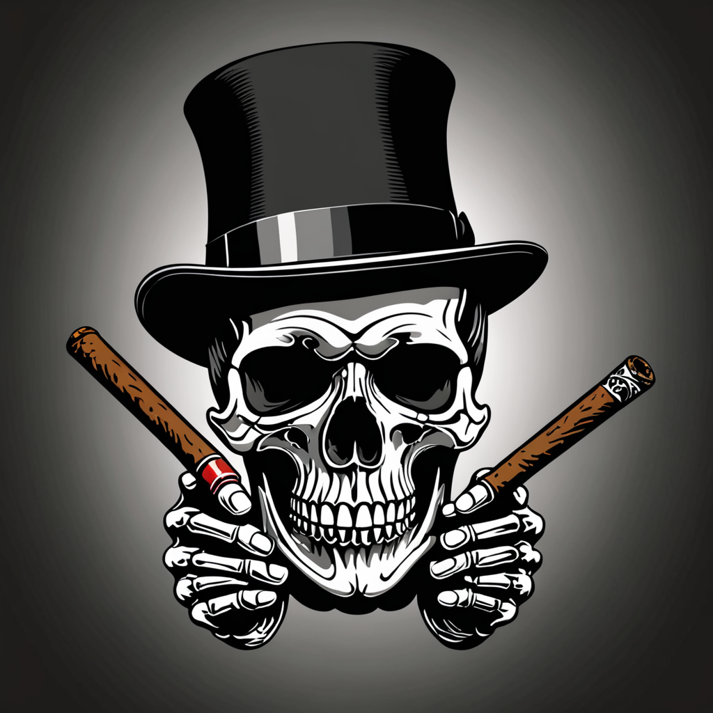 vector black and white picture skull with cylinder hat and cigar in ...