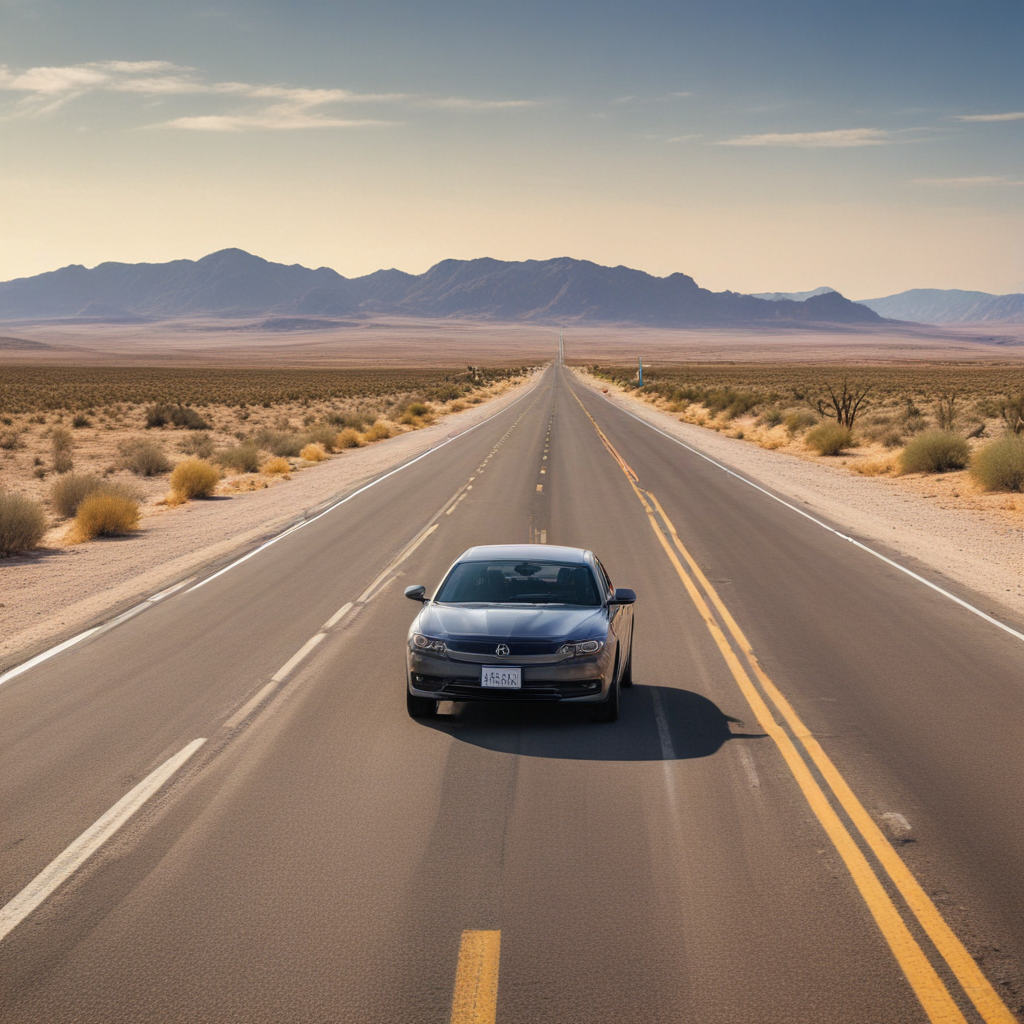 moving car from the behind on an open road american desert country ...