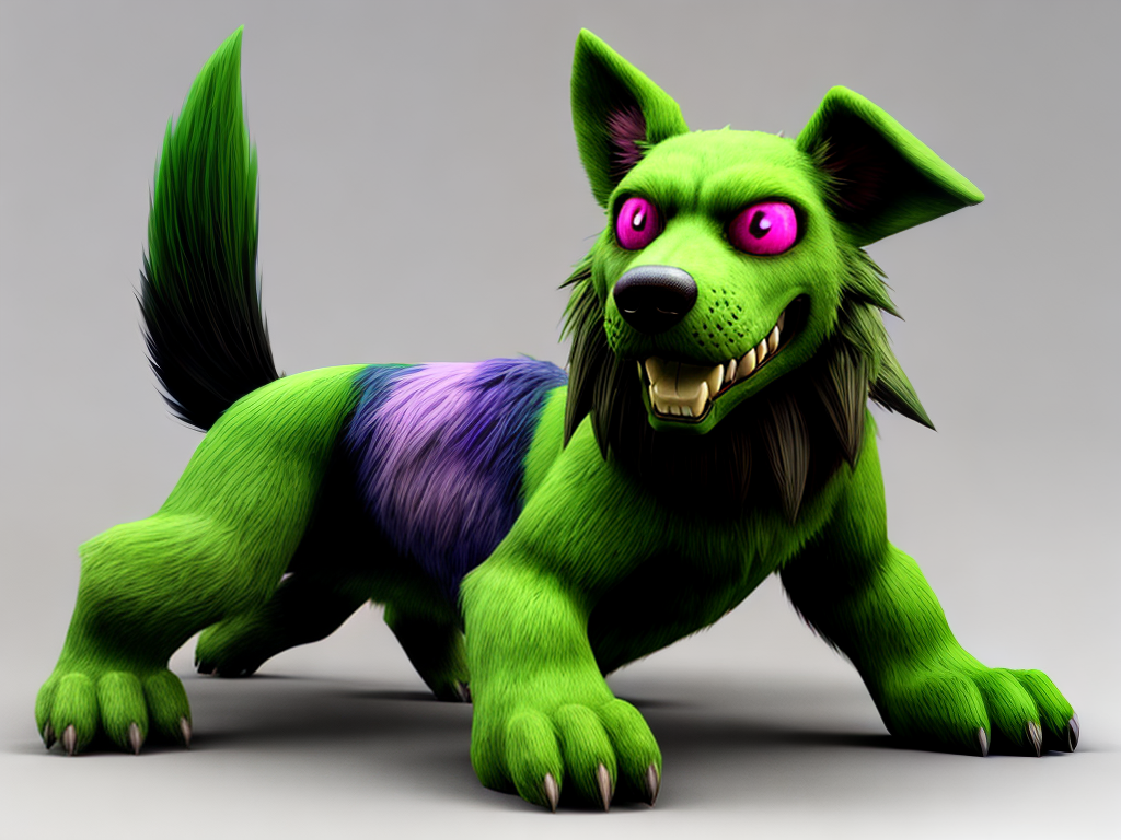 cartoon 3d render green zombie canine fursona