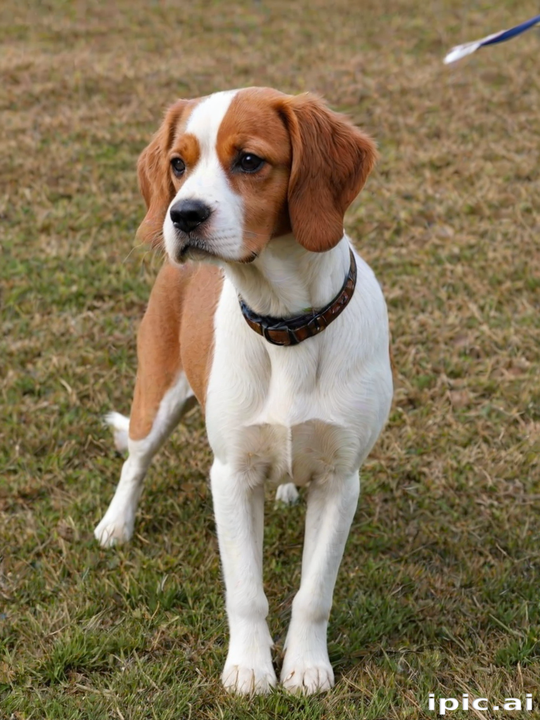 A Playful Beagle Standing Proudly in a Green Outdoor Field.