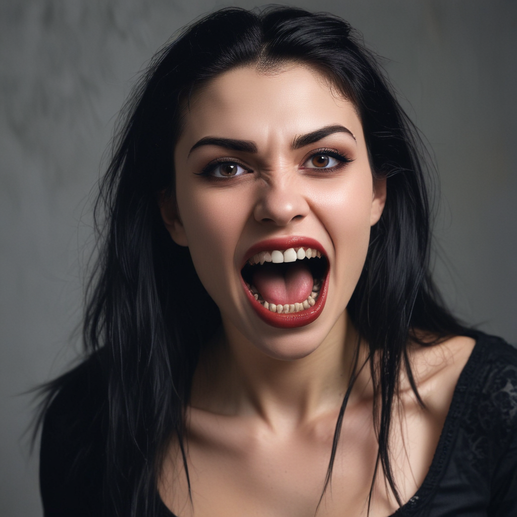 vampire baring her fangs after feeding on a human