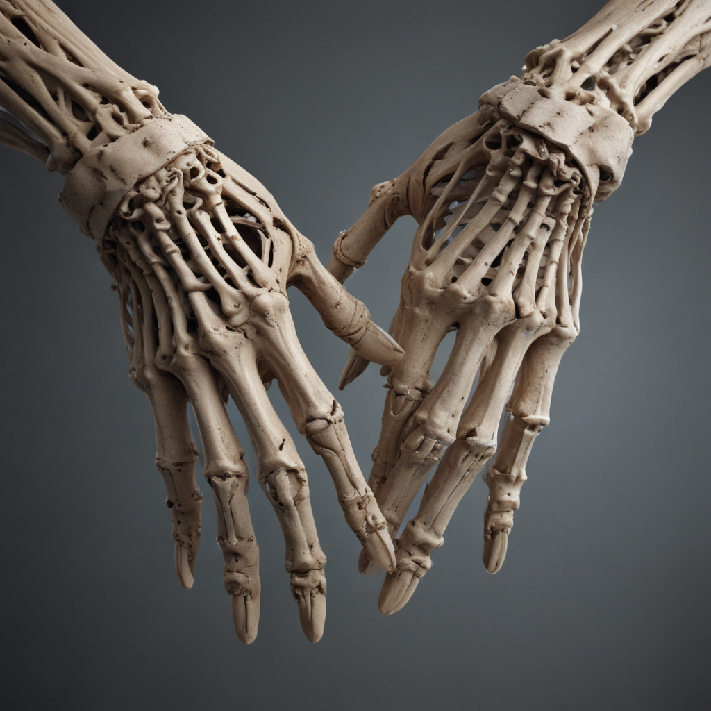 Intricate Display of Two Skeleton Hands Forming a Heart Shape Together