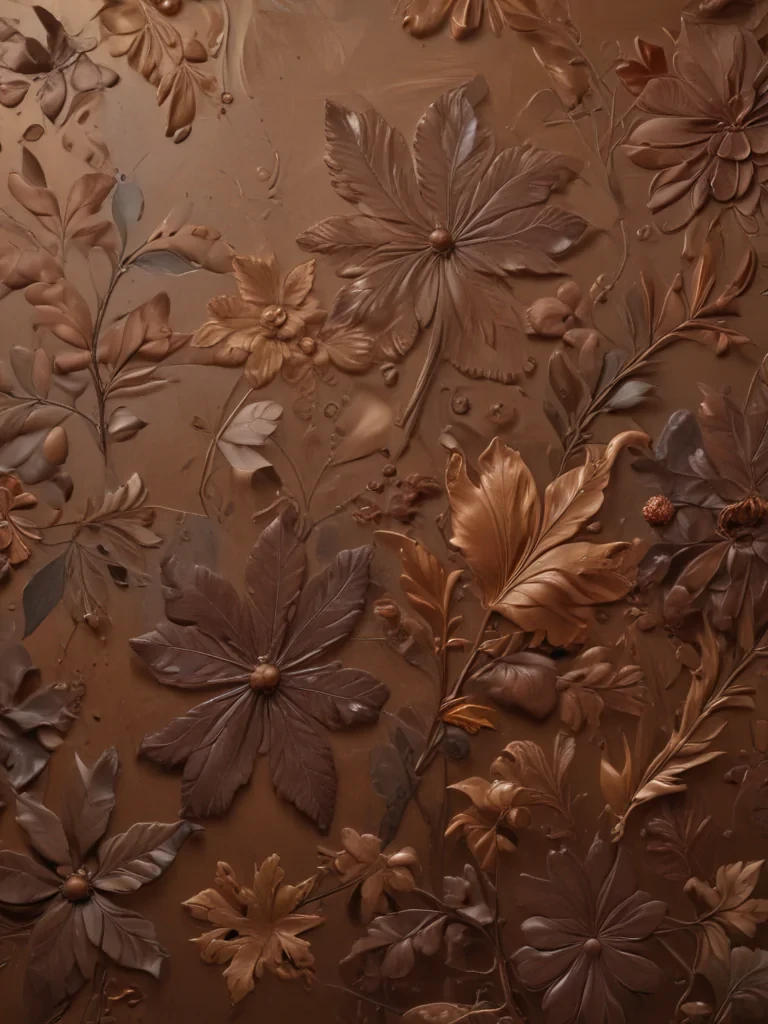 Elegant Floral Relief Art in Rich Brown Tones and Textures