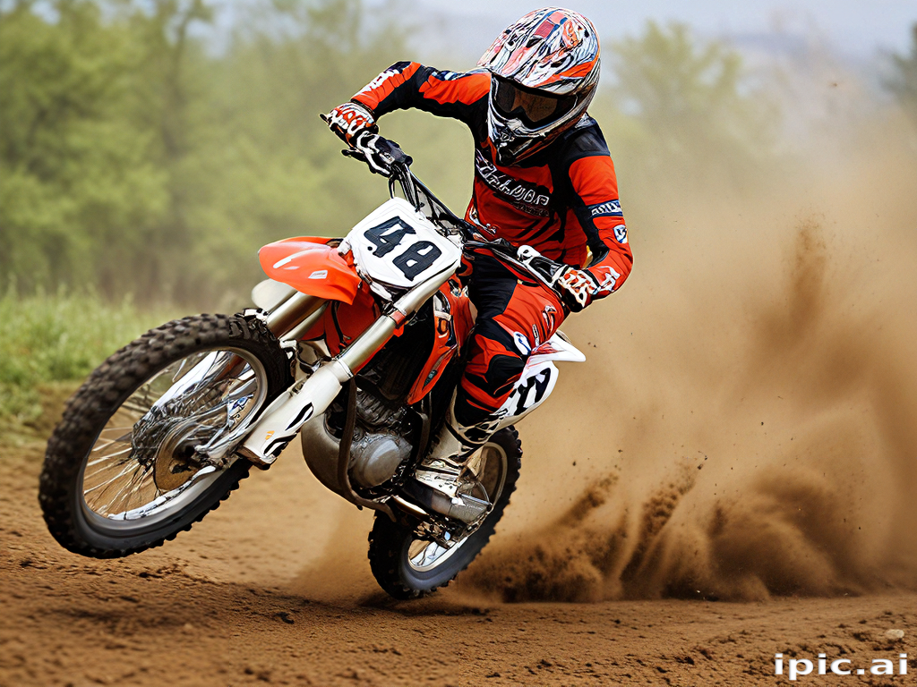 Dynamic Motocross Rider Skillfully Navigating a Dusty Off-Road Track