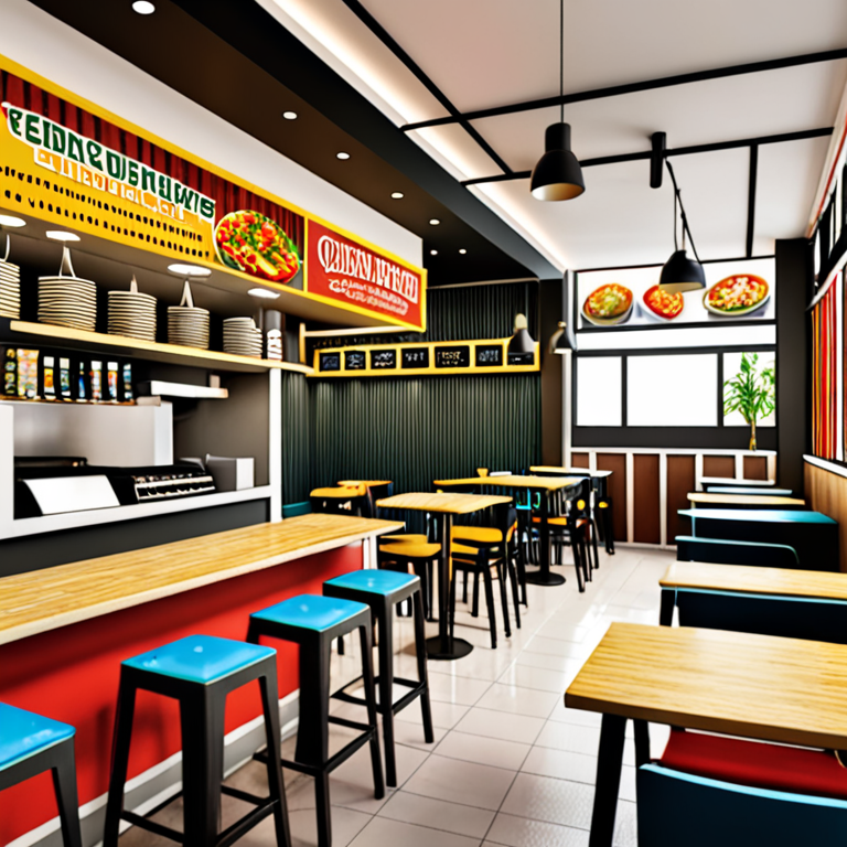 create An interior perspective of a filipino street food style themed ...