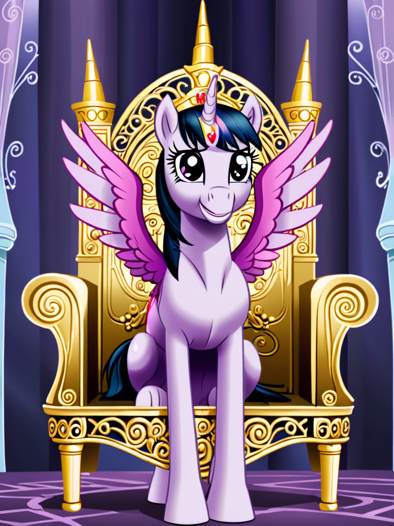 mlp pony alicorn twilight sparkel princess siting on the throne