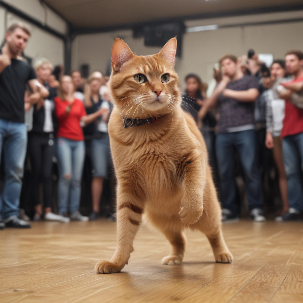 Cat breakdancing, negro cat, Trap music, crowd watching
