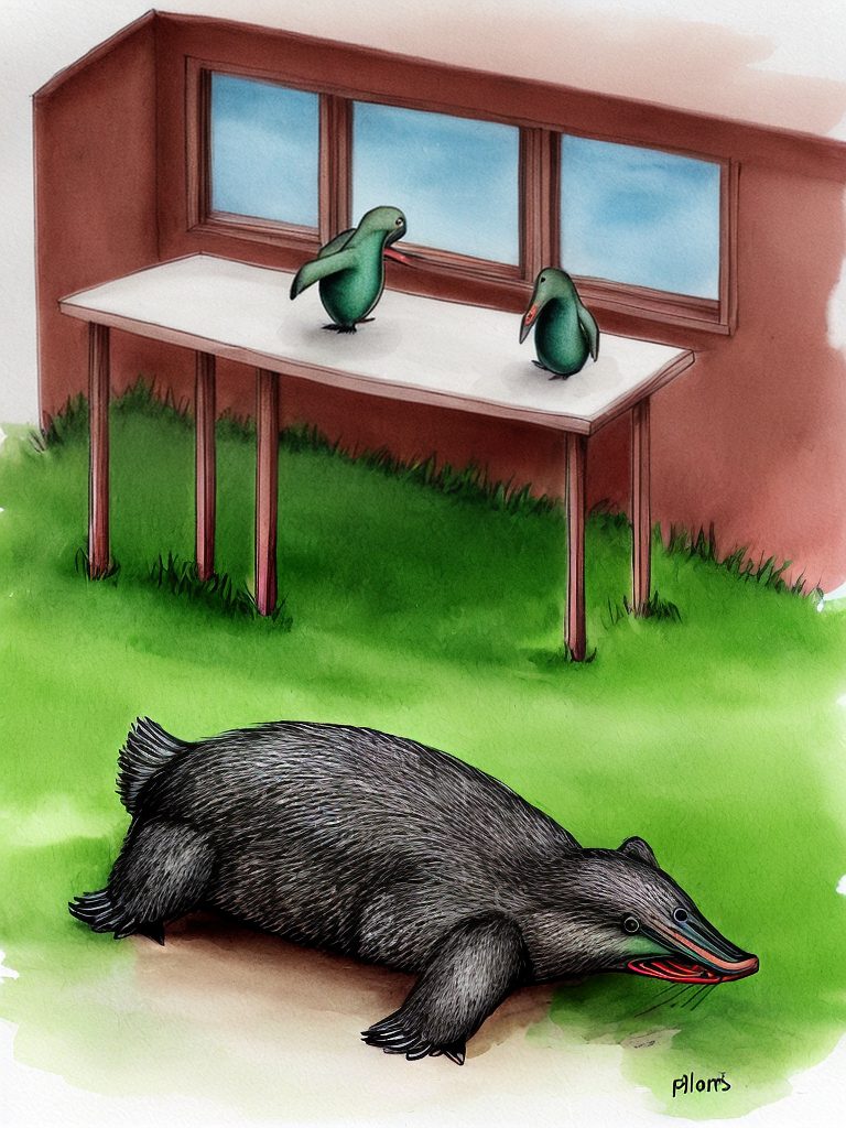 draw a picture of a platypus inside a house drinking coffee while it ...