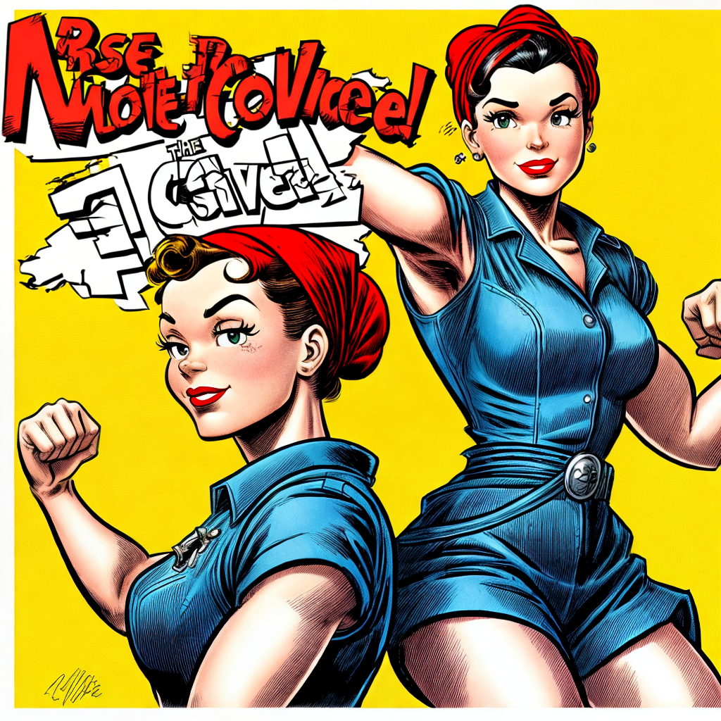 original rosie the riveter in old comics book style