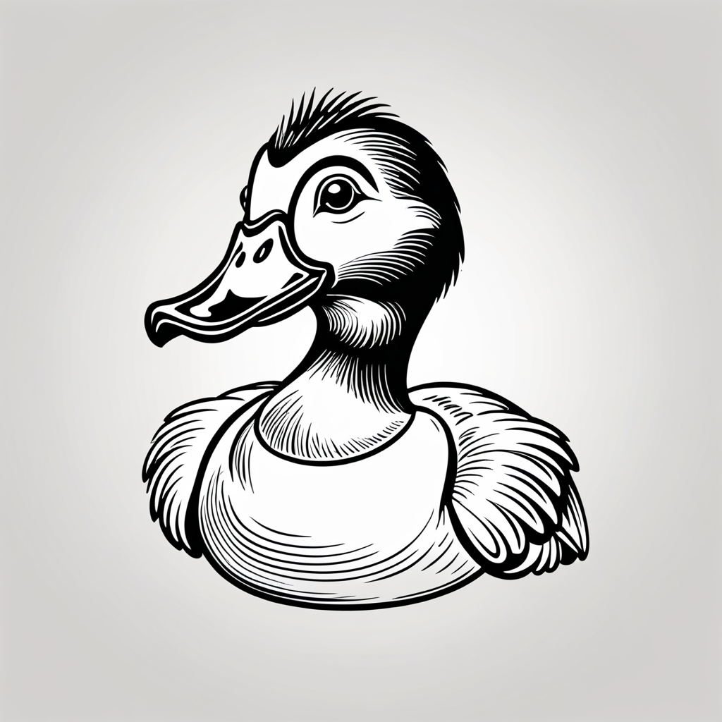 simple line drawing of cartoon Pixar style goofy Muscovy duck low ...