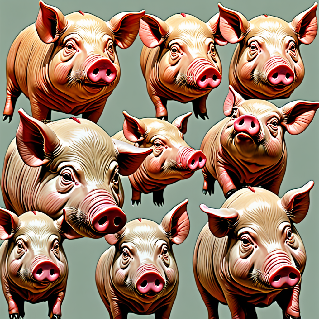 Pig head, creepy,hachuras, draw, skecth, multiple angles