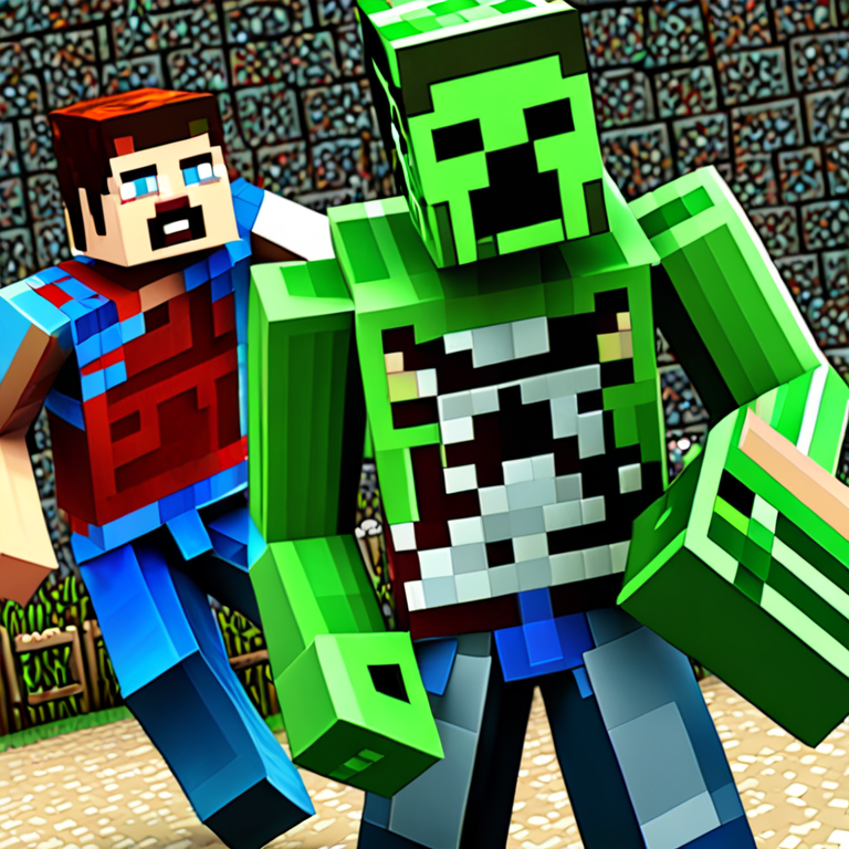 Steve from Minecraft fighting a zombie
