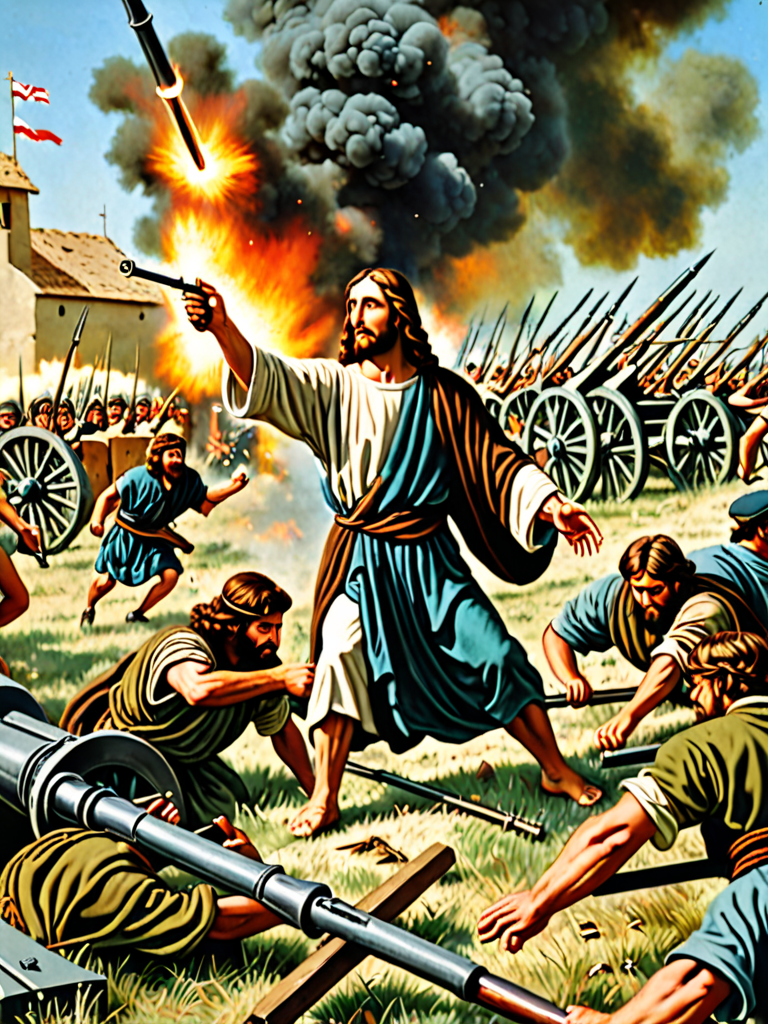 jesus in war firing artillery