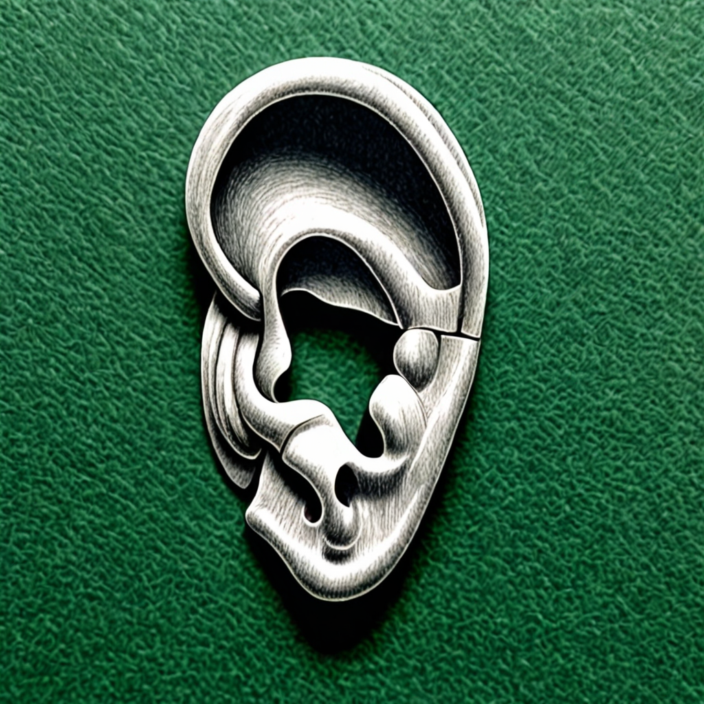 a simplified but anatomically correct ear on a dark green paper ...