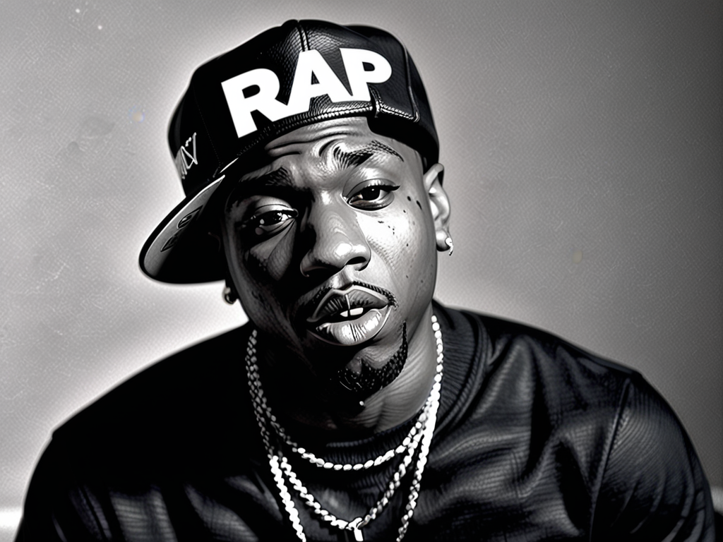 Stylish Rapper in a Black Cap with Bold 'RAP' Logo