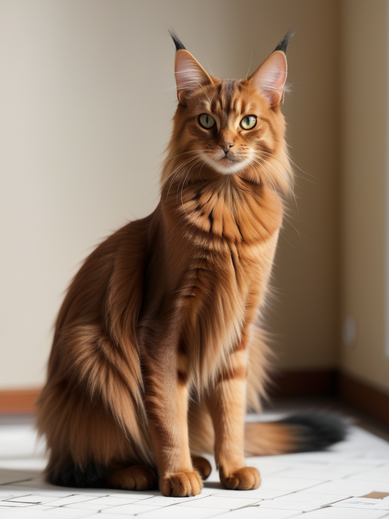 Majestic Maine Coon Cat Sitting Gracefully in Soft Natural Light
