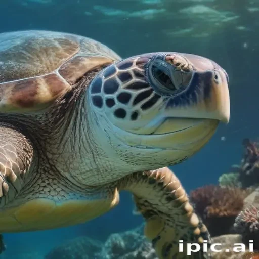 Majestic Sea Turtle Gliding Gracefully Through Vibrant Coral Reef Waters