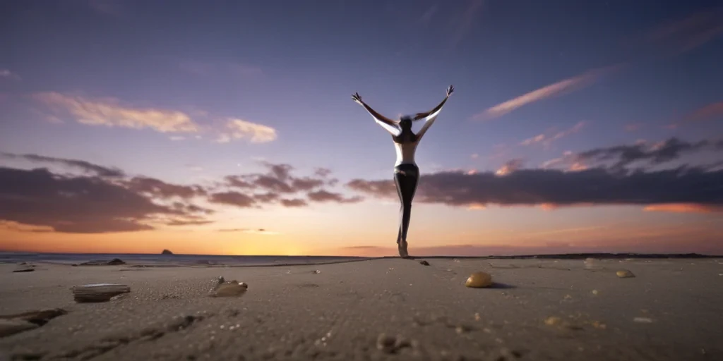 Embracing Freedom: A Silhouette Celebrating Life at Sunset on the Beach