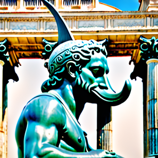The Roman god Neptune and a dolphin