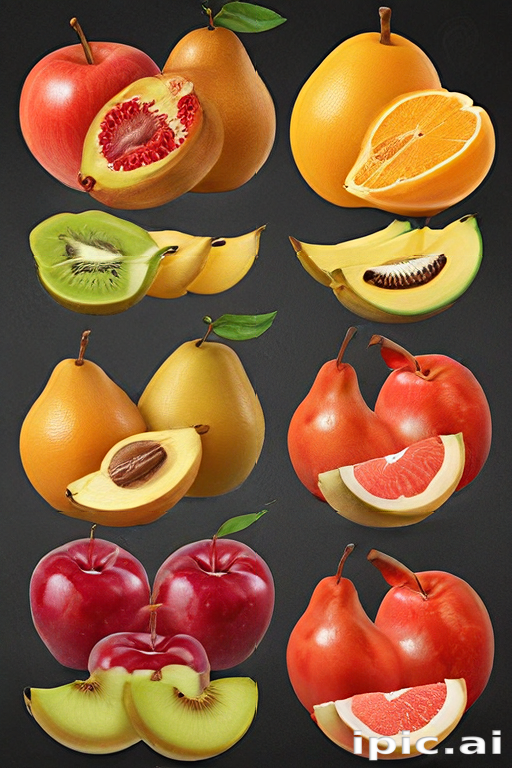 A Colorful Display of Fresh Fruits: Apples, Pears, Kiwi, and Oranges.