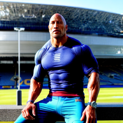 Dwayne Johnson eating a sandwich outside San Siro stadium in Milan