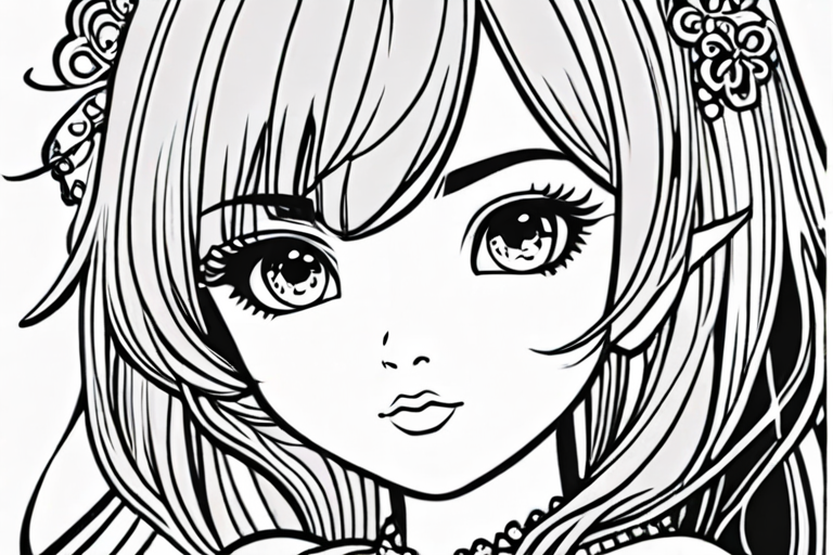 greyscale cutecore pretty princess, line illustrations style, coloring ...
