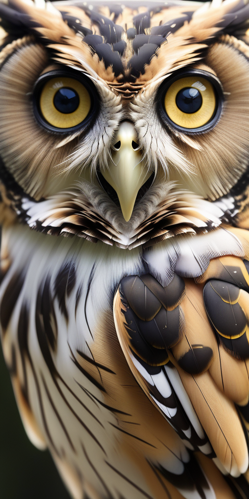 Majestic Owl with Striking Yellow Eyes and Intricate Feather Patterns