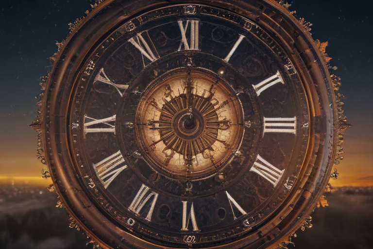 A Stunning Close-Up of an Intricate Vintage Clock Against a Twilight Sky