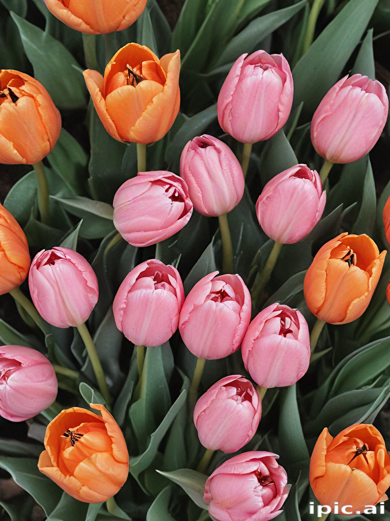 A Vibrant Display of Colorful Tulips in Bloom During Springtime.