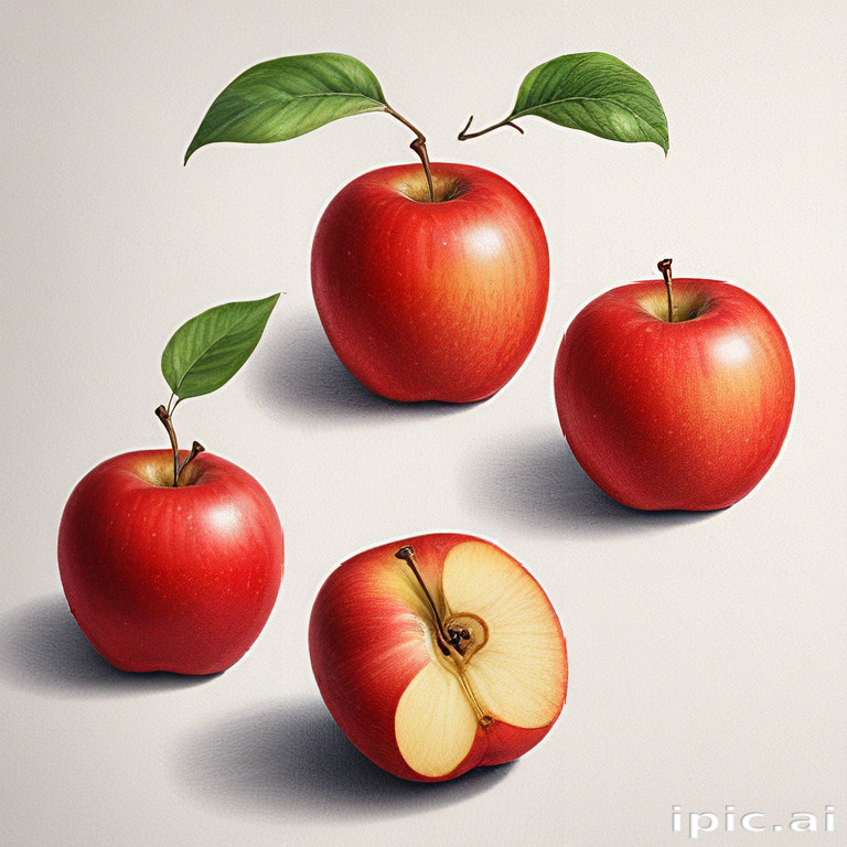 Four Fresh Red Apples Displaying Their Vibrant Colors and Juicy Interior