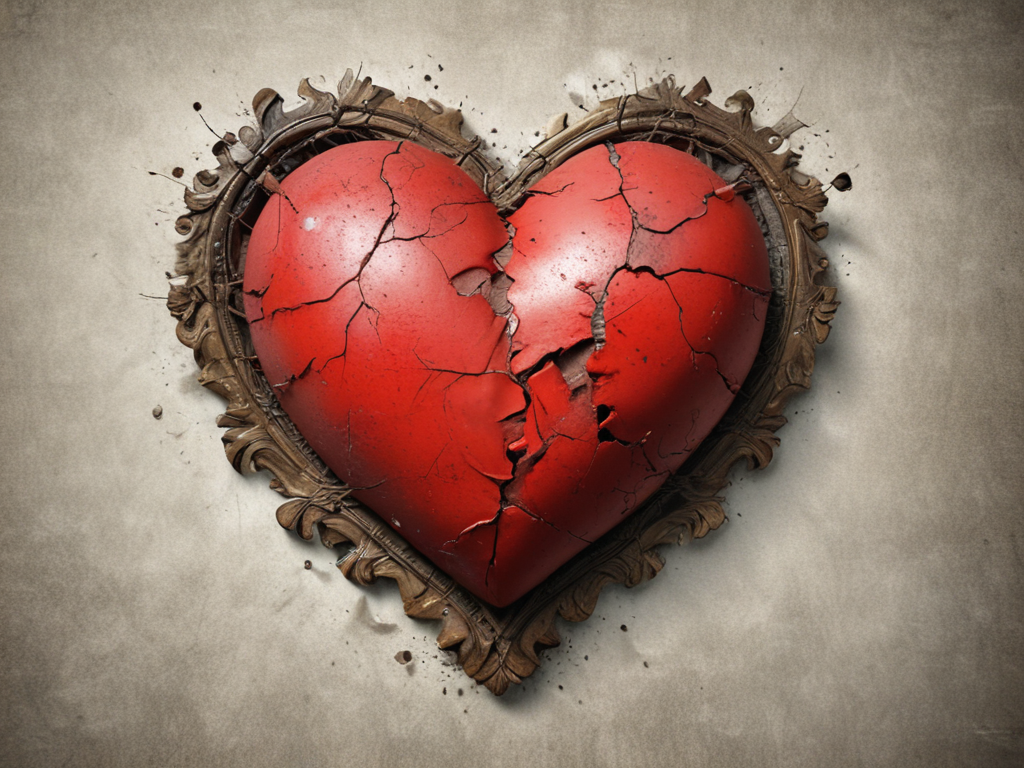 Fragmented Heart Encased in Ornate Frame Symbolizing Love's Resilience ...