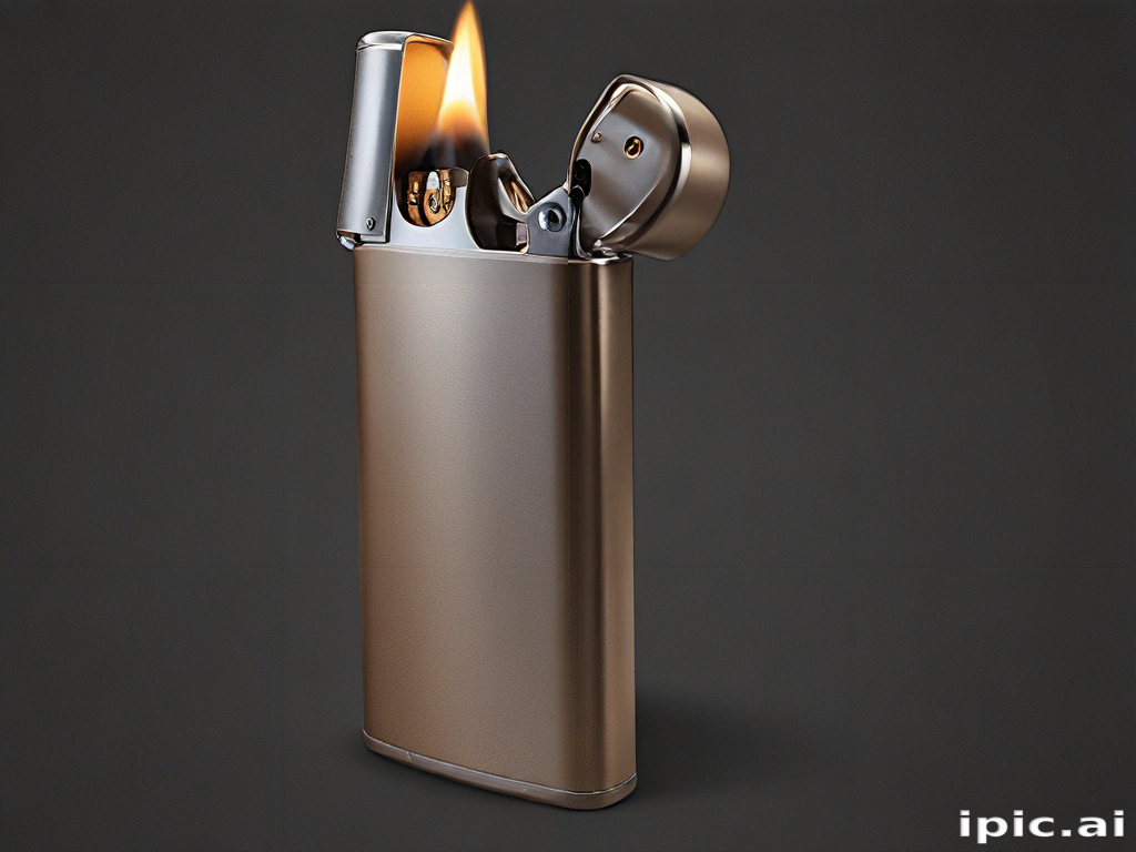 Stylish Metal Lighter with a Bright Flame Against a Dark Background