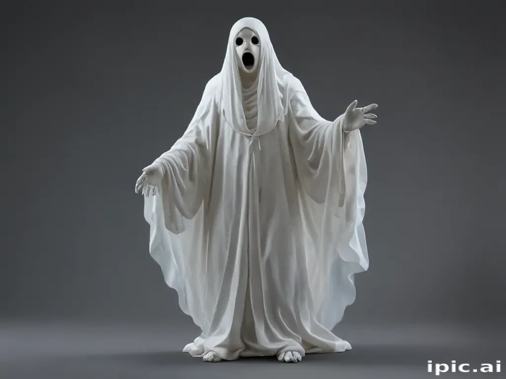 Haunting Figure in White Robes with an Eerie Expression and ...