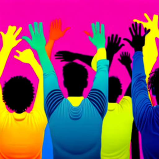 People singing with their hands up