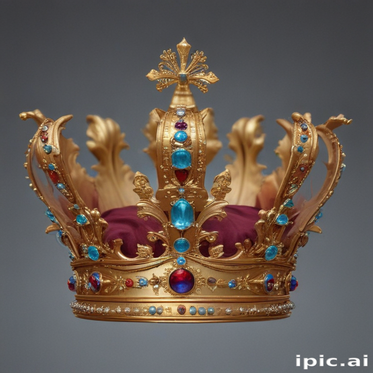 Exquisite Golden Crown Adorned with Colorful Gems and Intricate Details