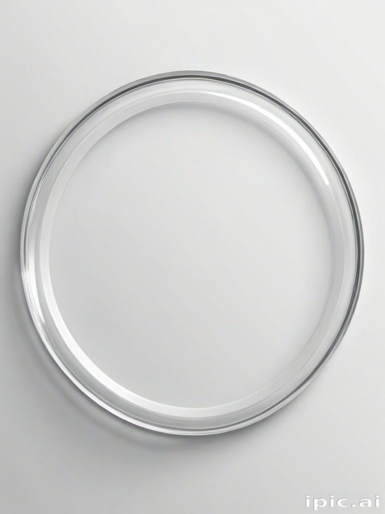 A Clear Circular Glass Plate on a Smooth White Background.