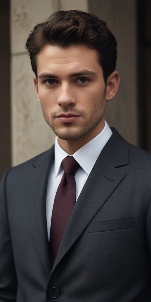 “Create a pretty solid male in suit mystery portrait of a figure ...