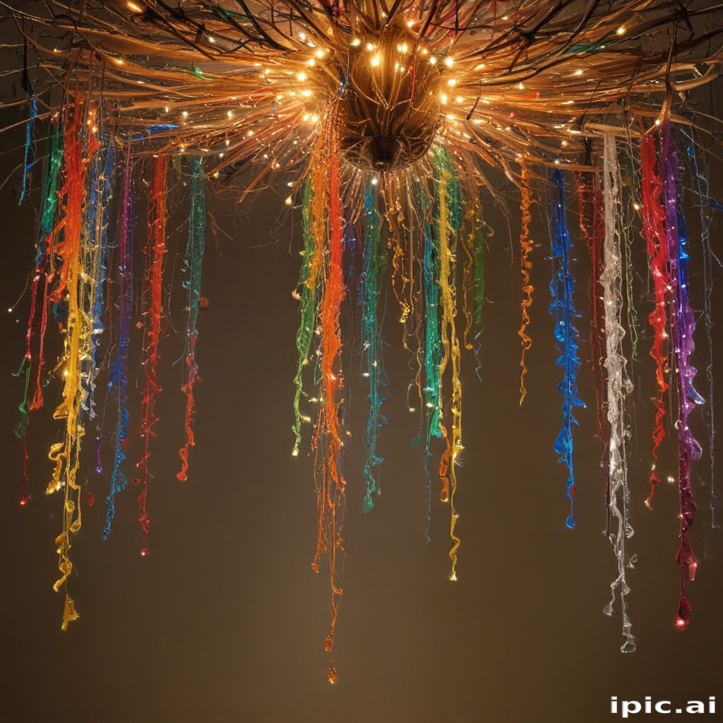 Colorful Twisted Ribbons and Twinkling Lights Create a Festive Atmosphere