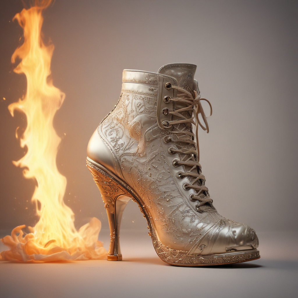 A Stunning Golden High-Top Boot Set Ablaze with Fiery Elegance