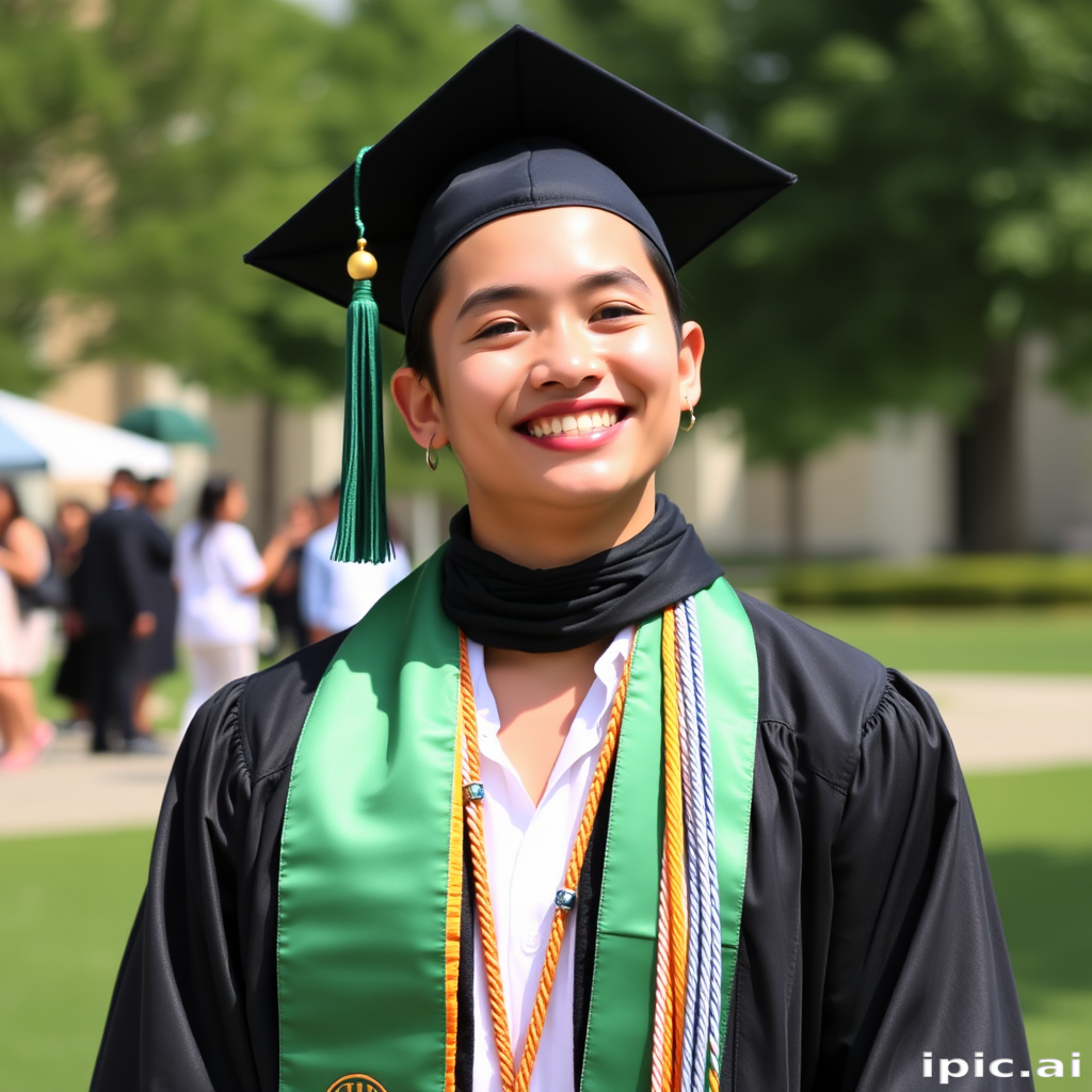 Joyful Graduate Celebrating Academic Achievement with Bright Smile Outdoors