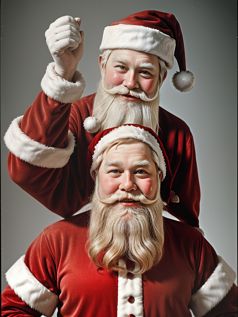 Two Cheerful Santas Spreading Holiday Joy with Big Smiles and Festive Cheer