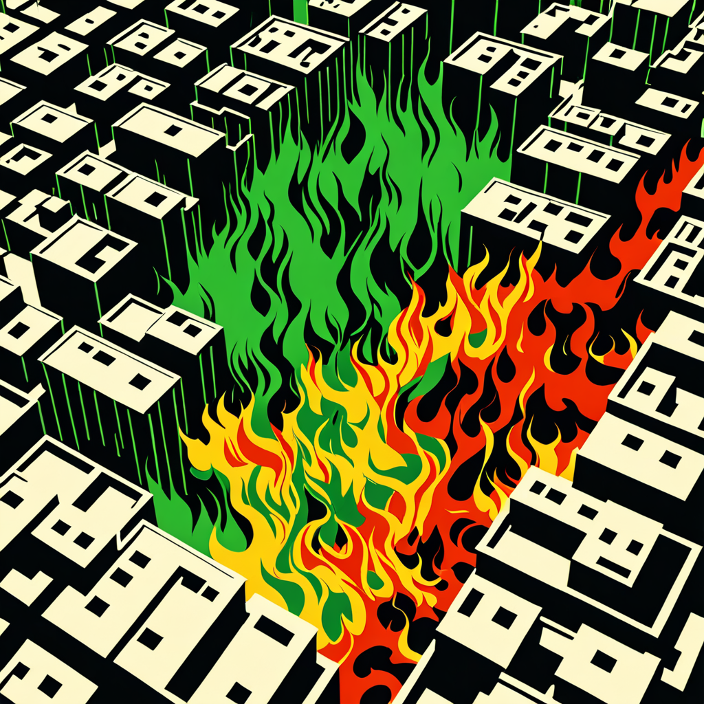 reggae aesthetic burned urban ground in yellow red green colors flames ...