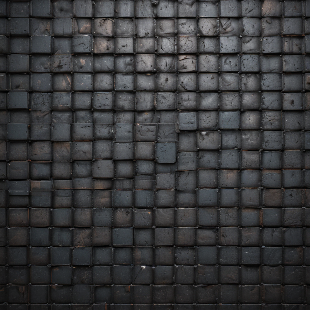 Textured Black Wall Made of Small Square Tiles in a Grid Pattern