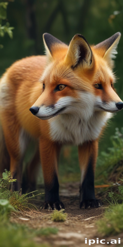 Two-Faced Fox Stands Majestically in a Lush Forest Setting