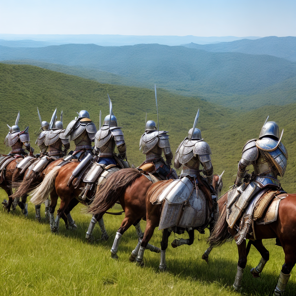 close up of 2 white knights and 2 white archers overlooking a battle