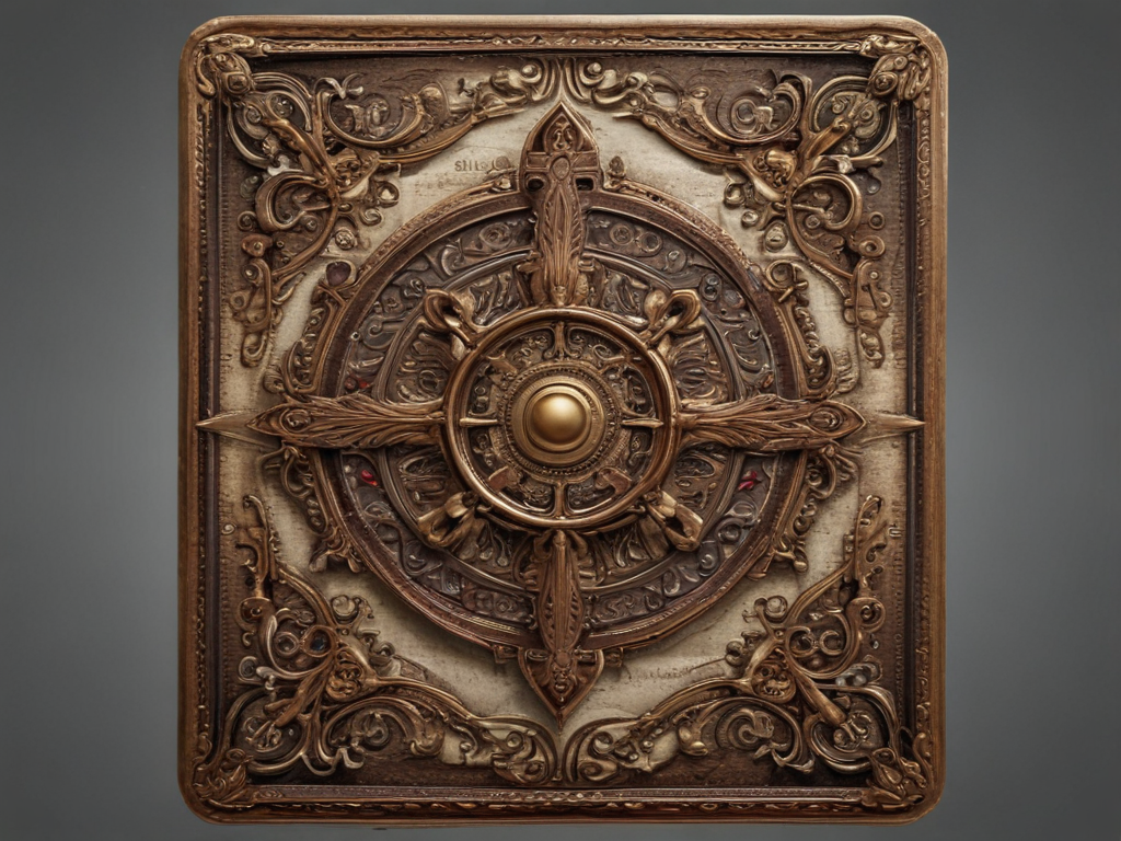 Intricately Designed Ancient Book Cover with Ornate Patterns and Details