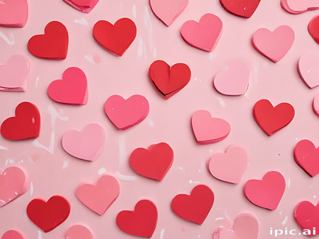 Colorful Assortment of Painted Hearts in Various Shades of Pink and Red