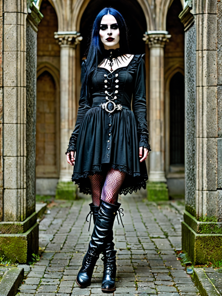 realistic full body pov photo of a gothic woman with boots
